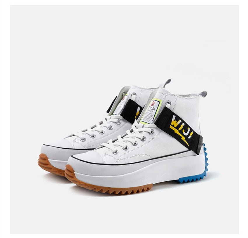 New High Top Platform Sneakers Black Unisex Genuine Leather Thick Sole ...