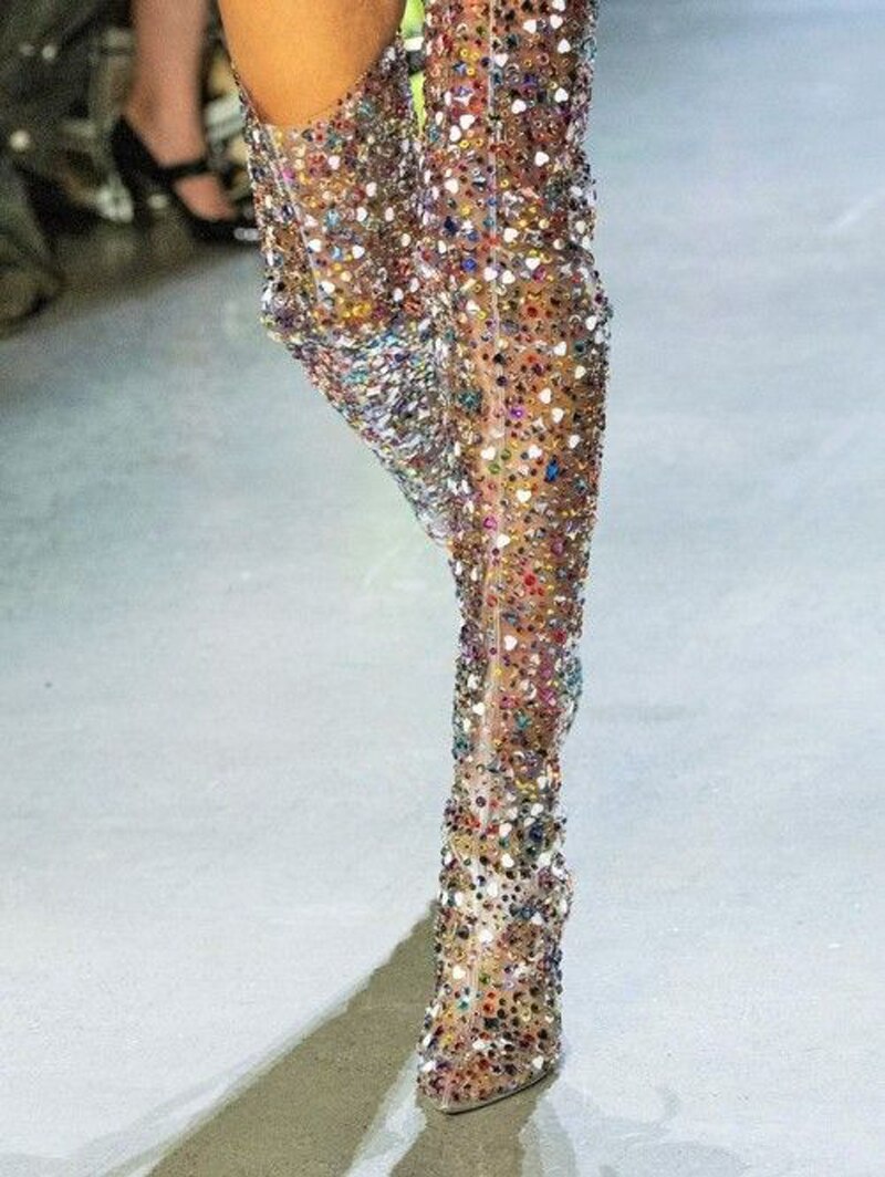 Luxury Clear Colorful Rhinestone Studded Thigh High Boots – LiveTrendsX