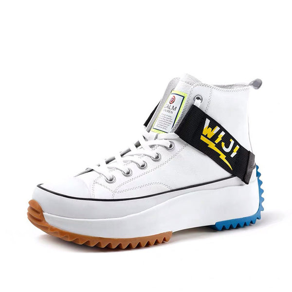 New High Top Platform Sneakers Black Unisex Genuine Leather Thick Sole ...