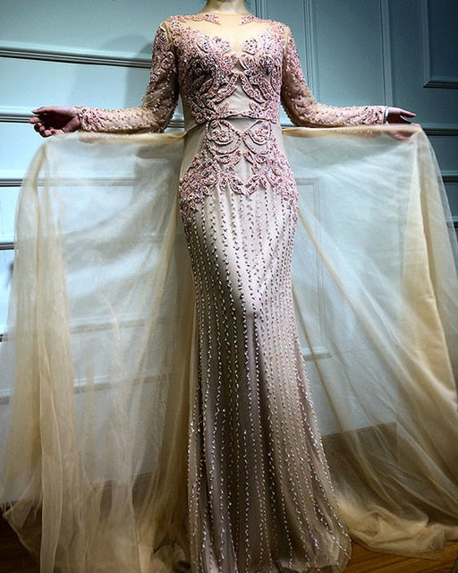 Muslim Mermaid long Sleeves Evening Dresses Beading Sequins Luxury Spa ...