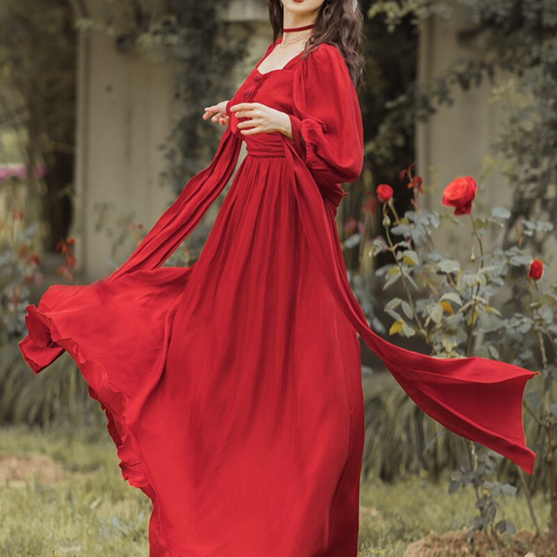 Korea Chic Retro Trend Women Red Dress – LiveTrendsX