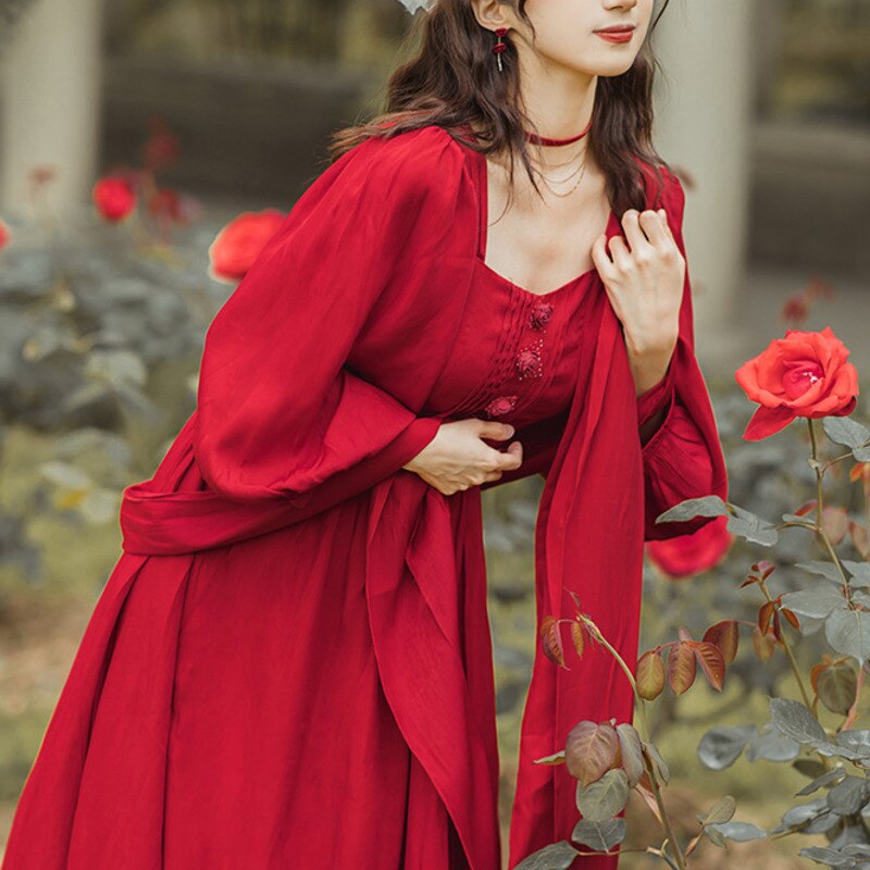 Korea Chic Retro Trend Women Red Dress – LiveTrendsX