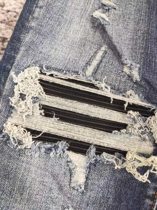 men leather patch distressed indigo jeans – LiveTrendsX